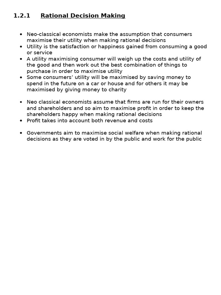 Rational Decision Making in Economics | PDF