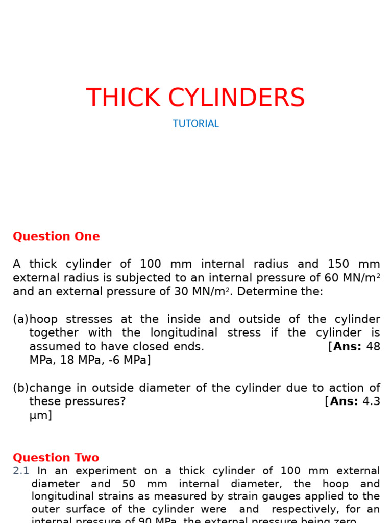 Lecture 9 Tutorial - Thick Cylinders | PDF