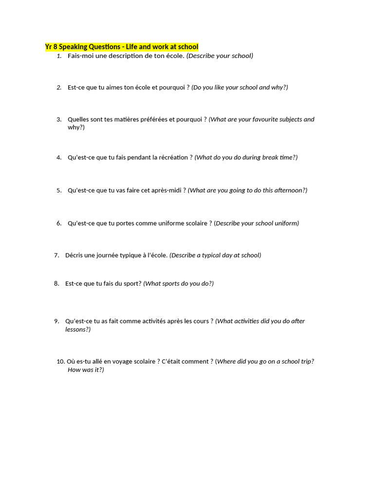 School Life - La Vie Scolaire | PDF