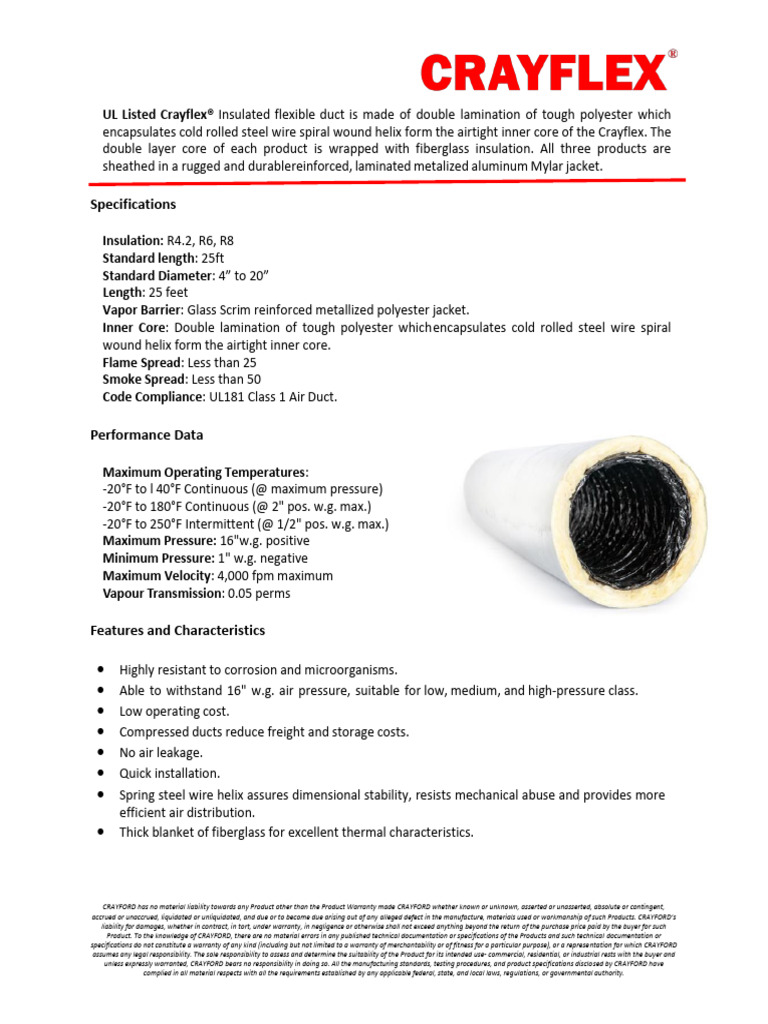 UL Flexible Duct Product Sheet | PDF | Duct (Flow) | Thermal Insulation