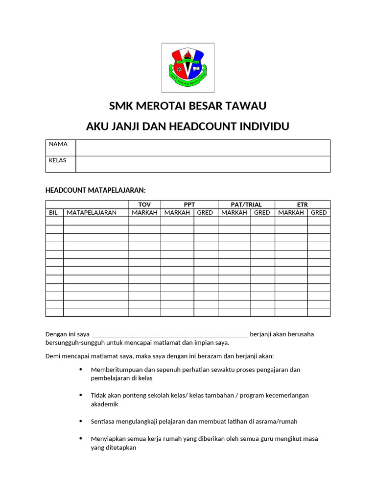 Borang Aku Janji Headcount Individu | PDF
