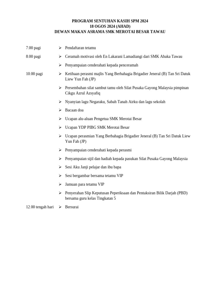 TENTATIF PROGRAM SENTUHAN KASIH SPM (1) | PDF