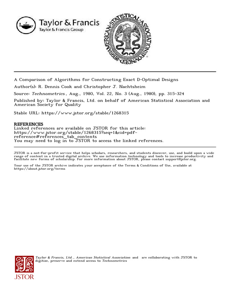 A Comparison Of Algorithms For Constructing Exact D Optimal Designs