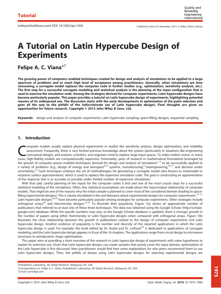 A Tutorial on Latin Hypercube Design of Experiments | PDF | Mathematical Optimization | Design ...