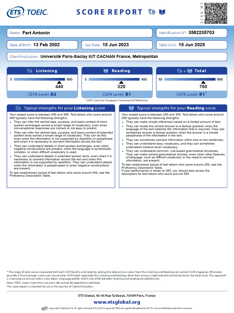 TOEIC Digital Score Report | PDF | Psycholinguistics | Applied Linguistics