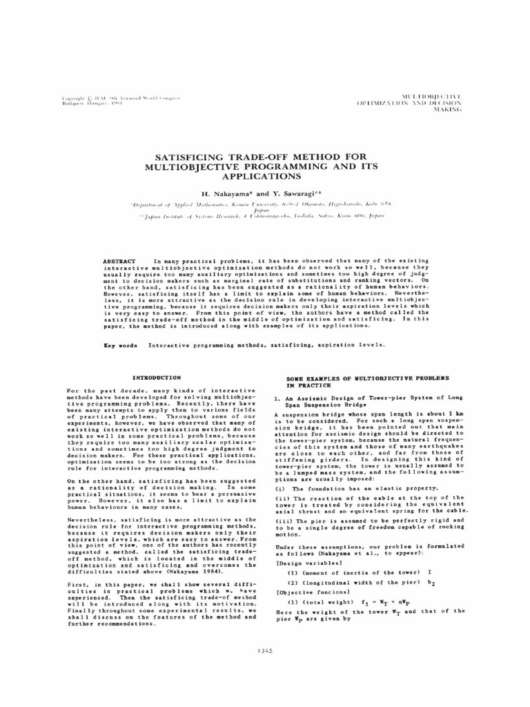 Satisficing Trade-Off Method For Multiobjective Programming and Its Applications | PDF | Camera ...