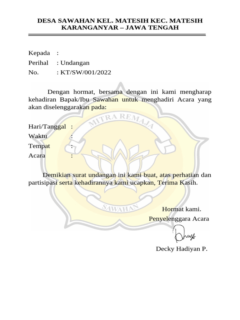 Undangan Acara Desa Sawahan 2022 | PDF