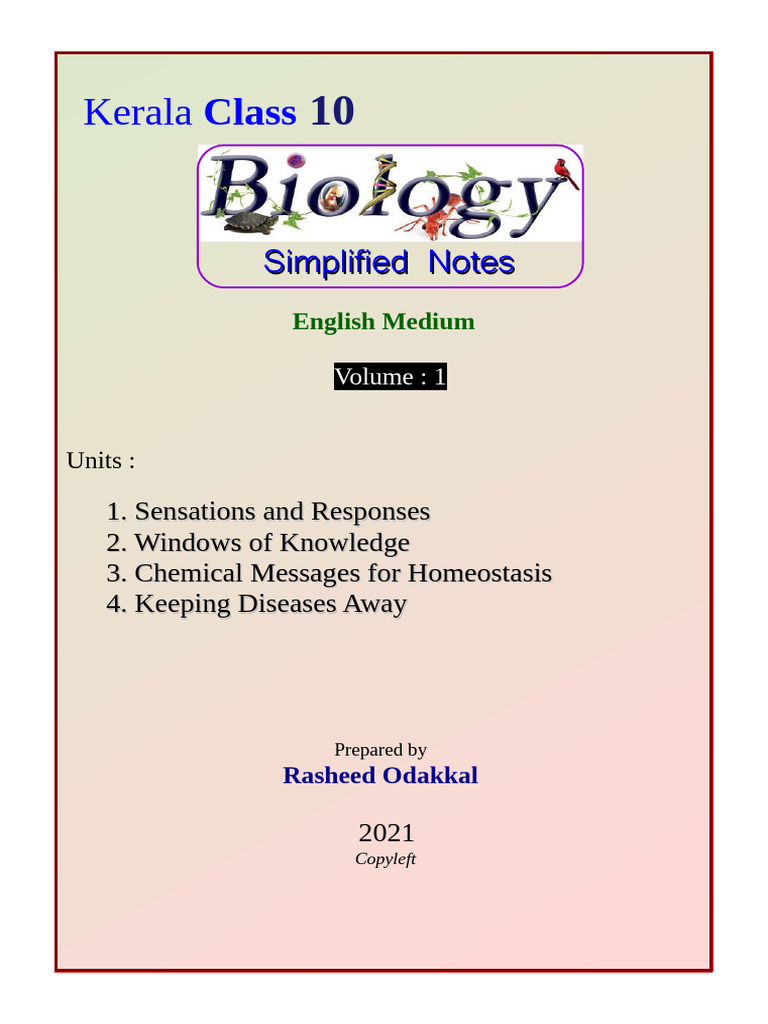 Kerala Class 10 Biology Notes | PDF | Ear | Axon