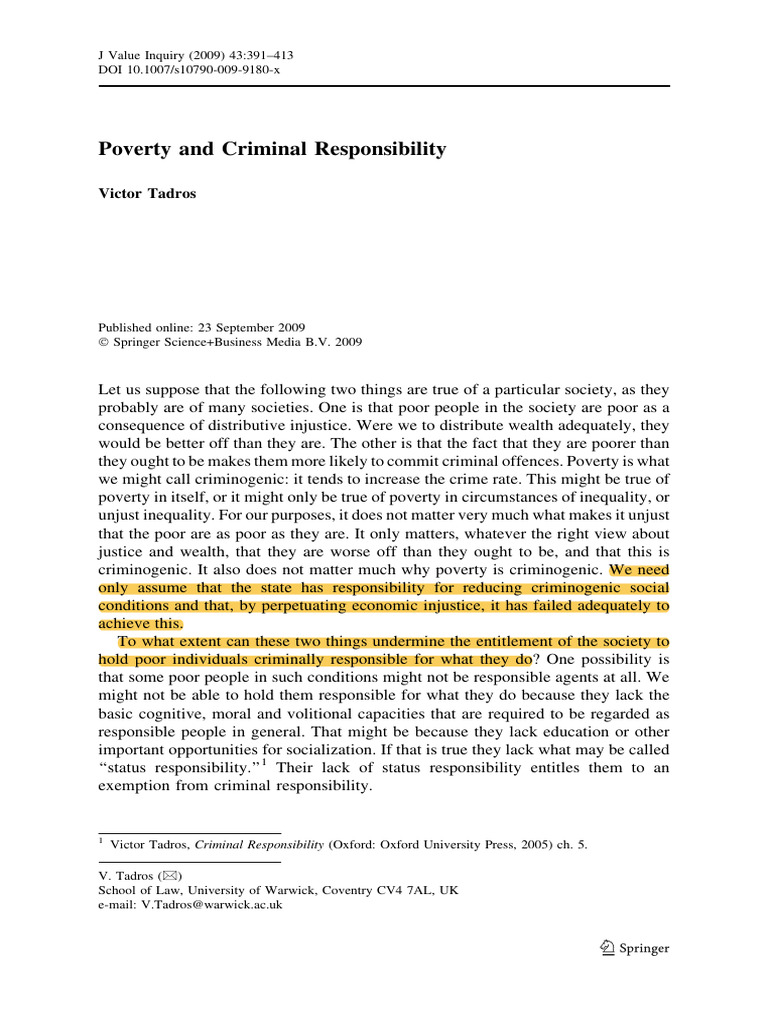 Poverty and Criminal Responsib | PDF | Crimes | Crime & Violence