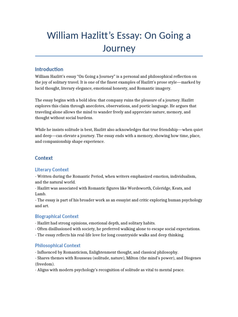 On Going A Journey Complete Notes With MCQs | PDF | Romanticism | Solitude