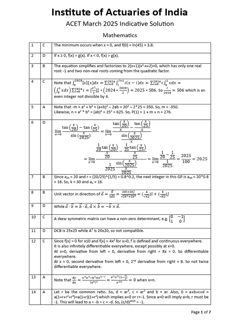 ACET - March 2025 - Solution | PDF | Mode (Statistics) | Derivative