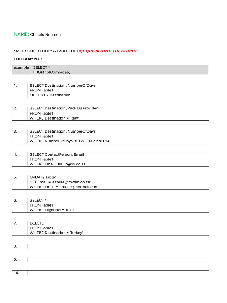 Chinelonnamchi - Exam SQL Revision 2 | PDF
