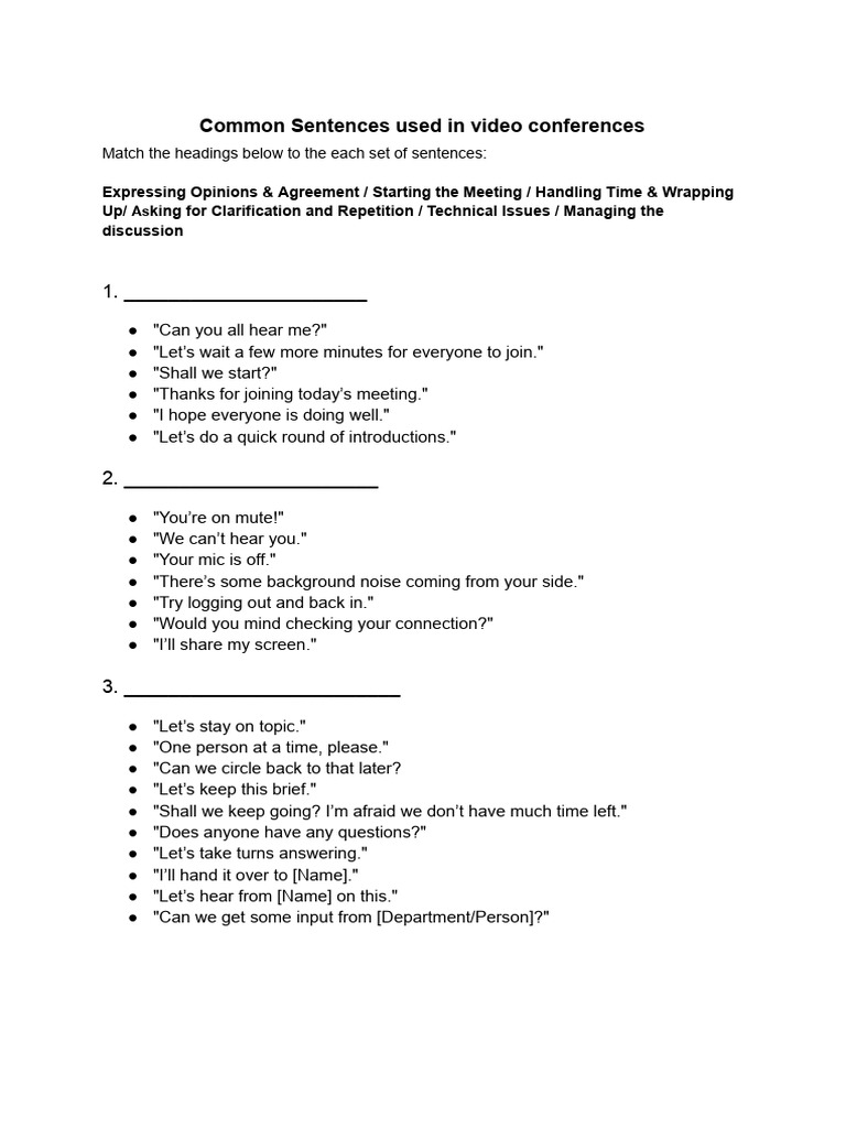 Common Sentences Used in Video Conferences | PDF