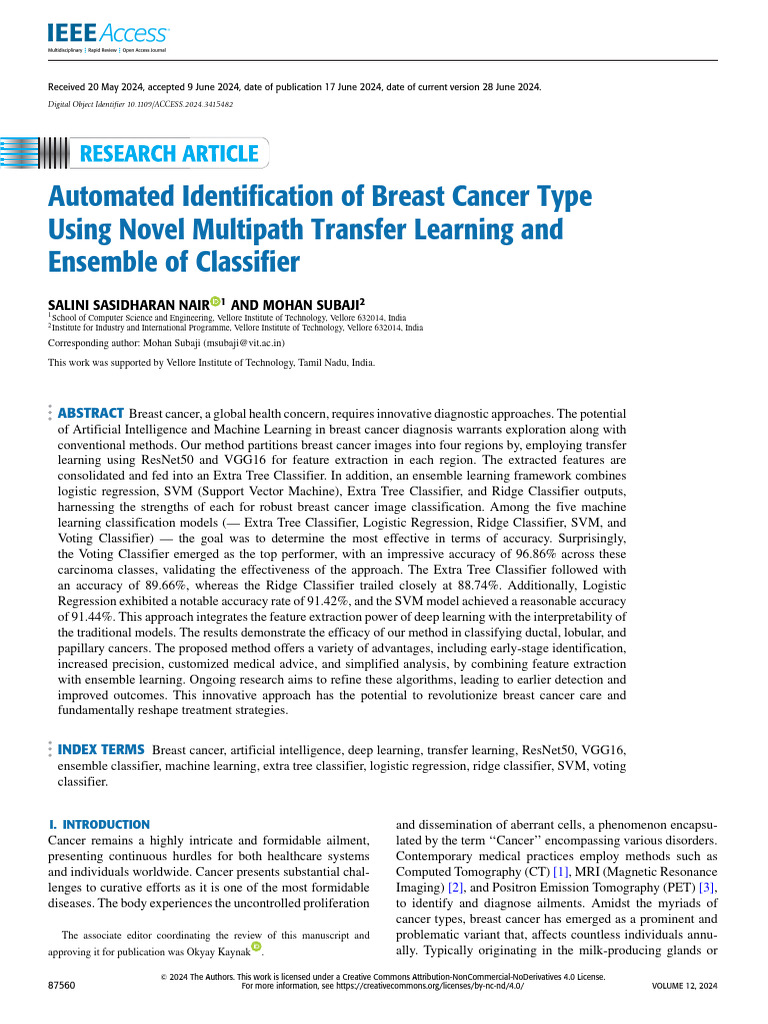 Automated Identification of Breast Cancer Type Using Novel Multipath ...