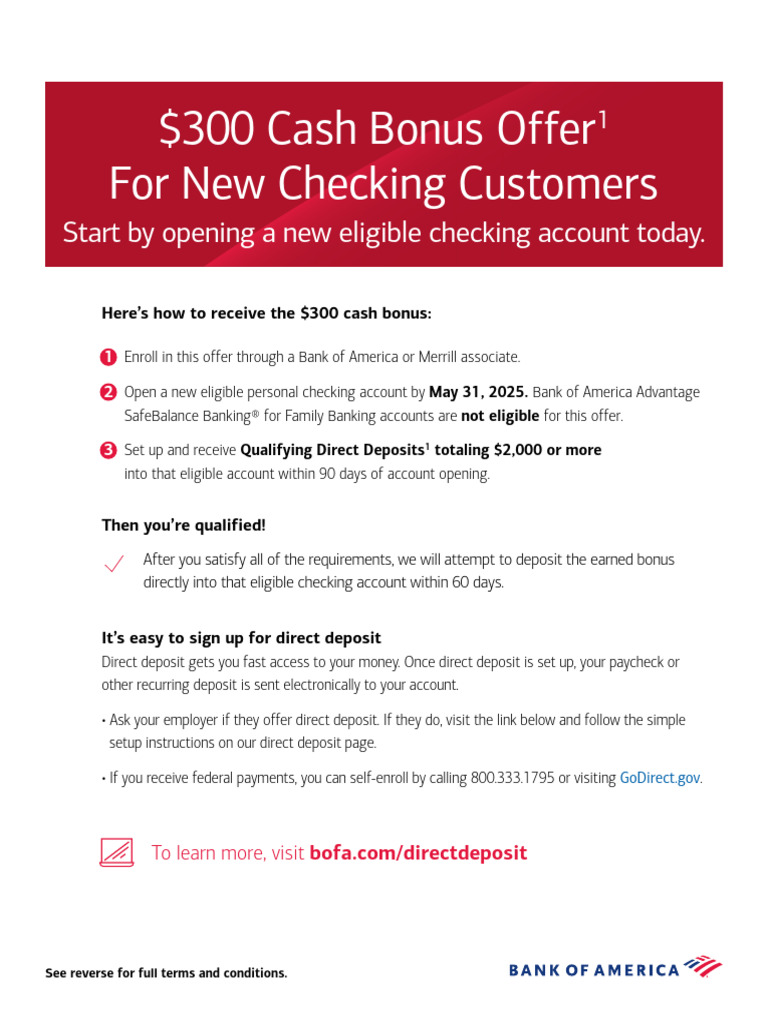 $300 Cash Bonus Offer For New Checking Customers: Start by Opening A ...