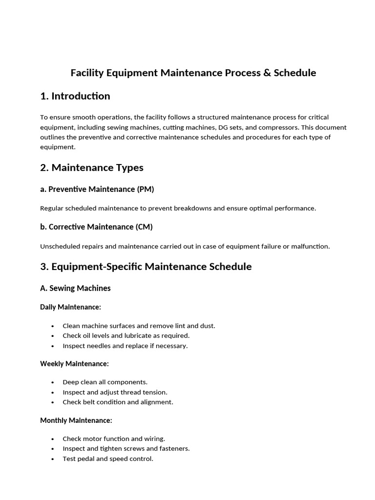 Facility Equipment Maintenance Process | PDF | Mechanical Engineering ...