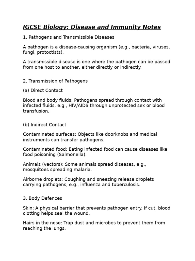 IGCSE Biology Disease and Imm | PDF | Immune System | Pathogen