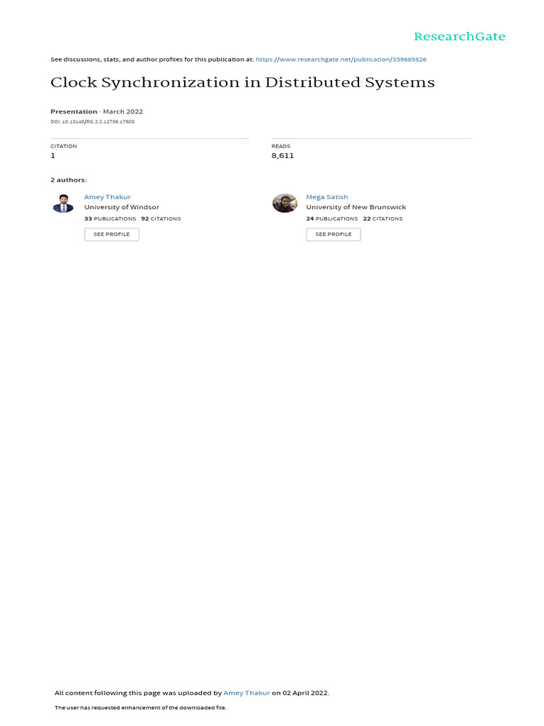 Clock Synchronizationin Distributed Systems | PDF | Distributed Computing | Computer Engineering