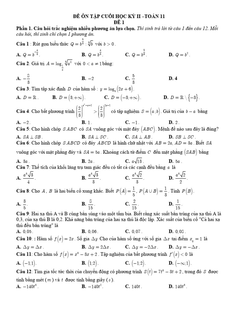 ÔN TẬP CK2 toán 11 | PDF