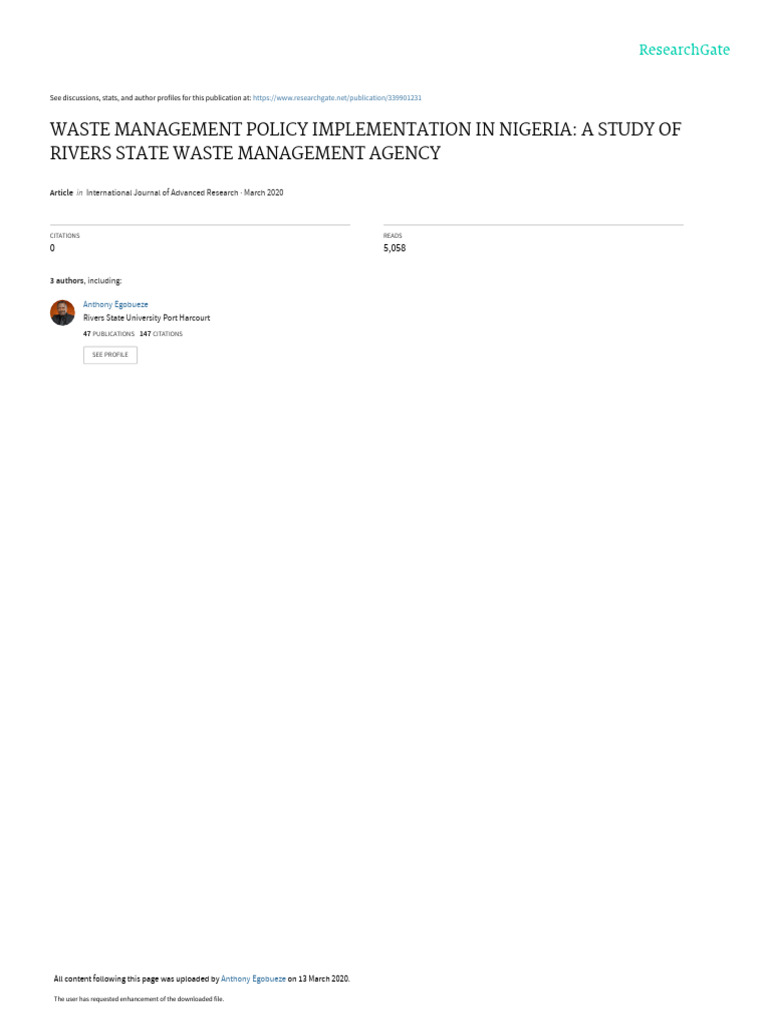 Rivers State Waste Management Challenges | PDF | Waste Management | Policy