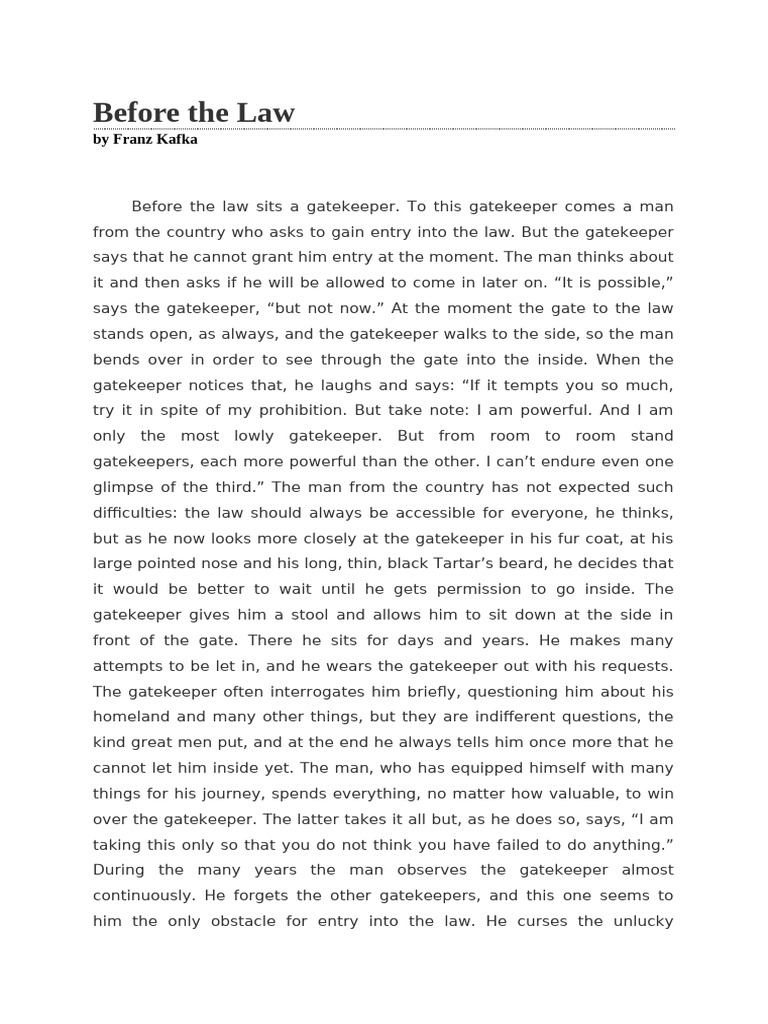 Befor The Law - Franz Kafka | PDF | The Trial
