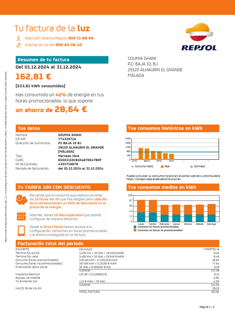 Factura de Electricidad Repsol Diciembre 2024 | PDF