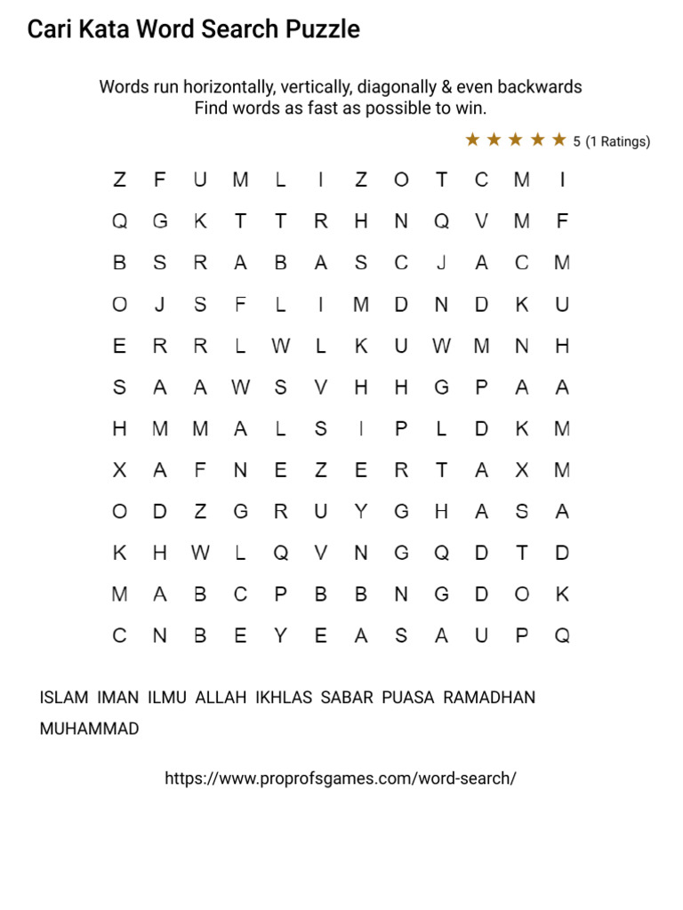 Cari Kata Word Search Puzzle_ ProProfs Games | PDF