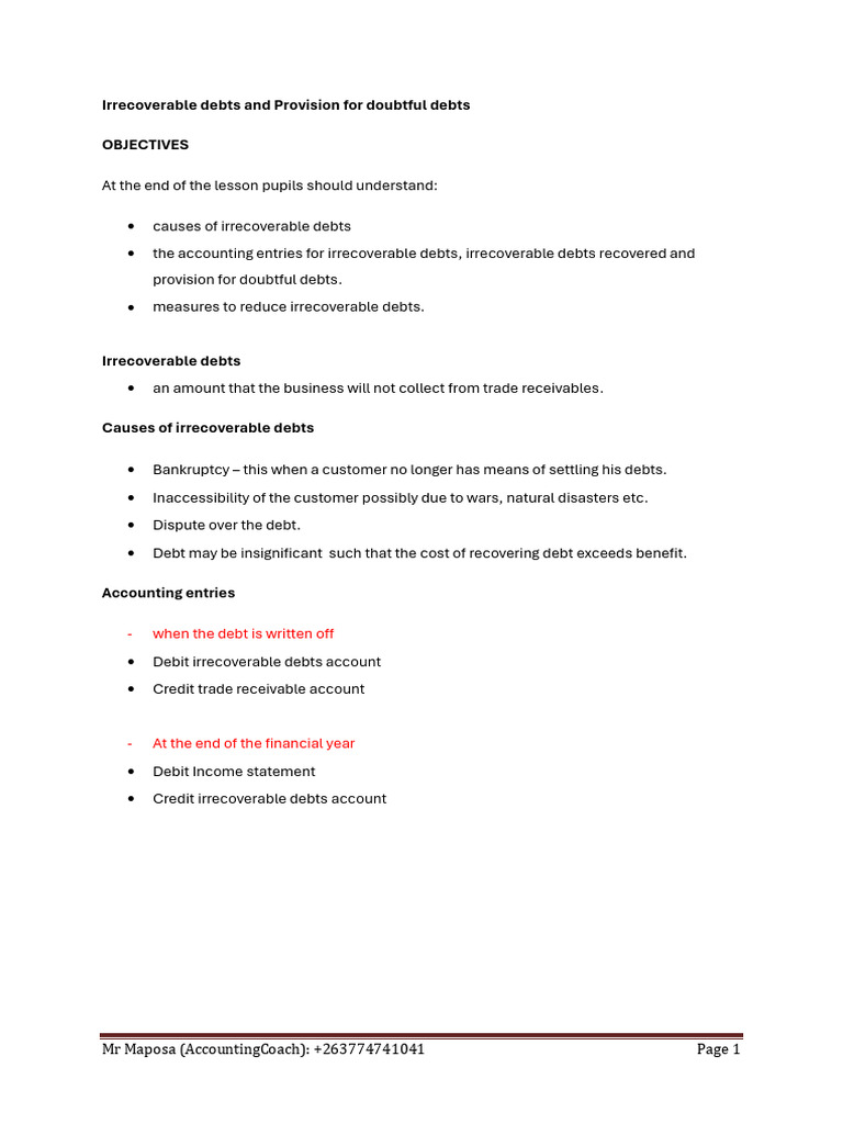 Irrecoverable Debts in Accounting | PDF | Debits And Credits | Debt