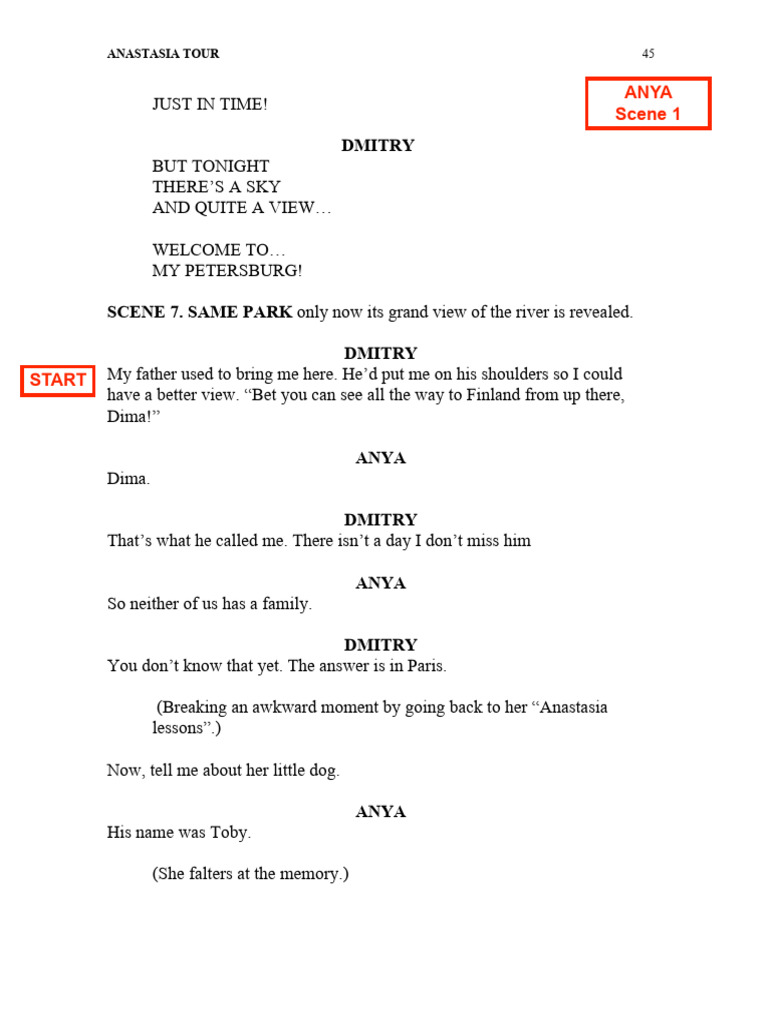 Anastasia Tour Script Excerpts | PDF