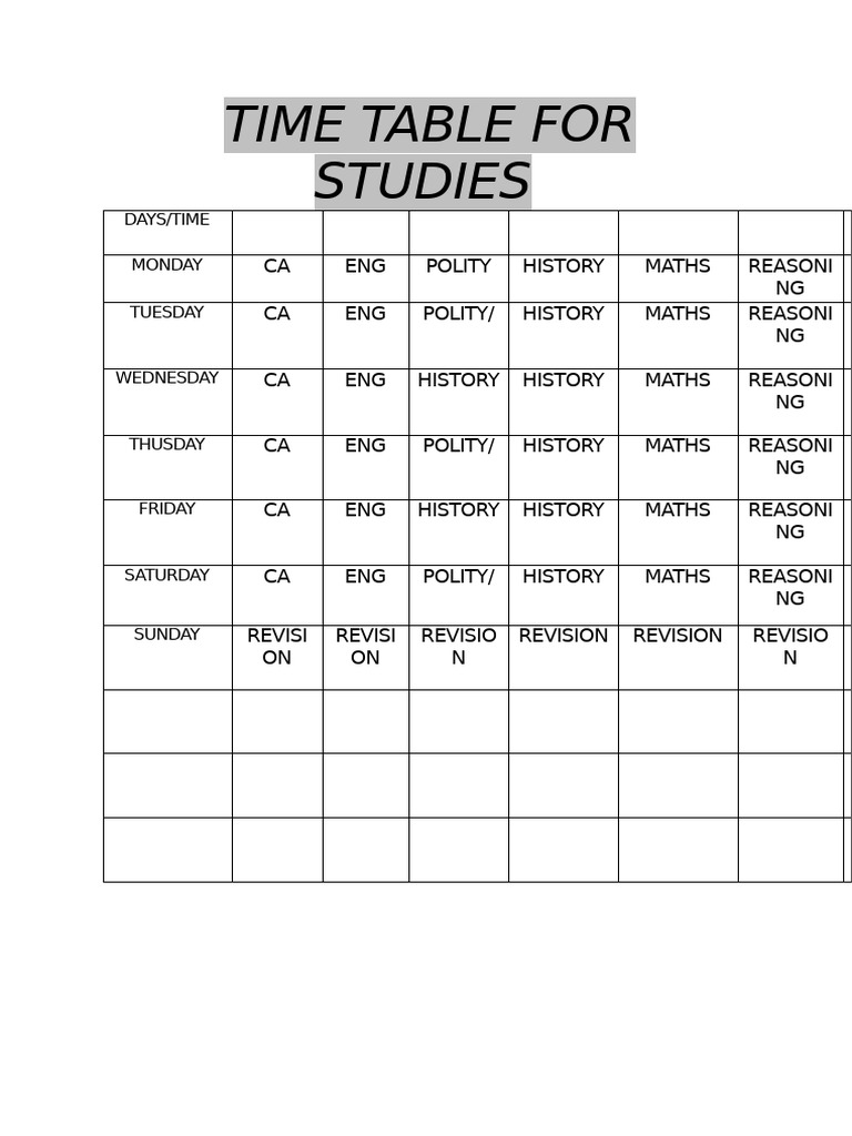 Time Table For Studies | PDF