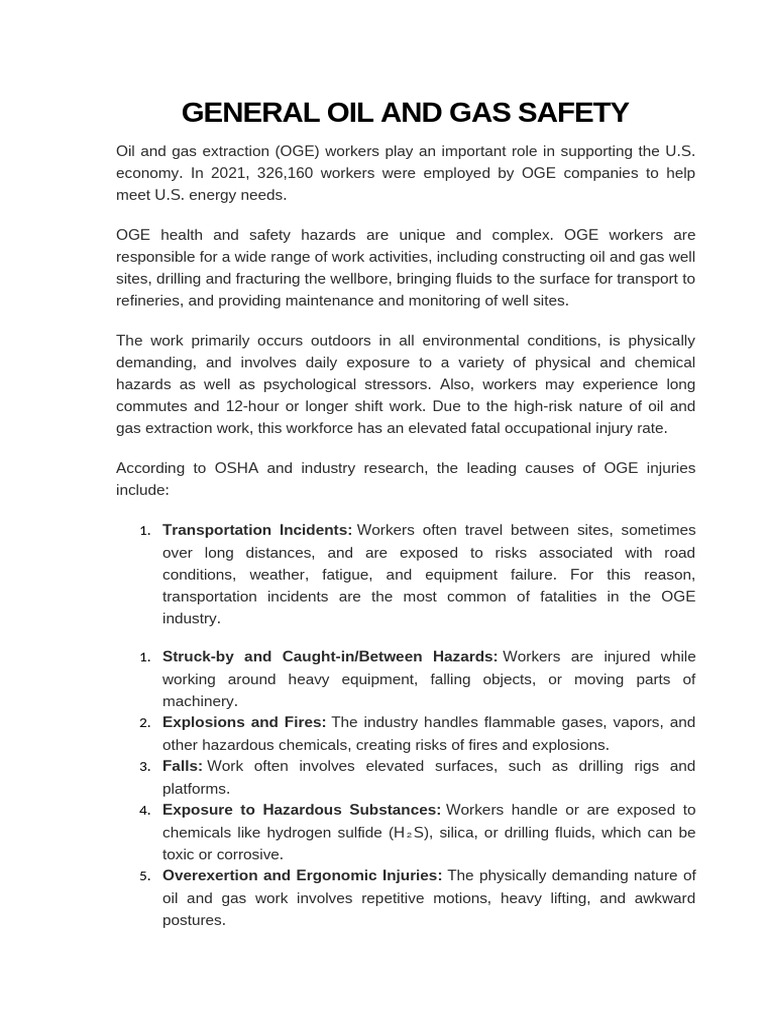 General Oil and Gas Safety | PDF | Oil Well | Gases