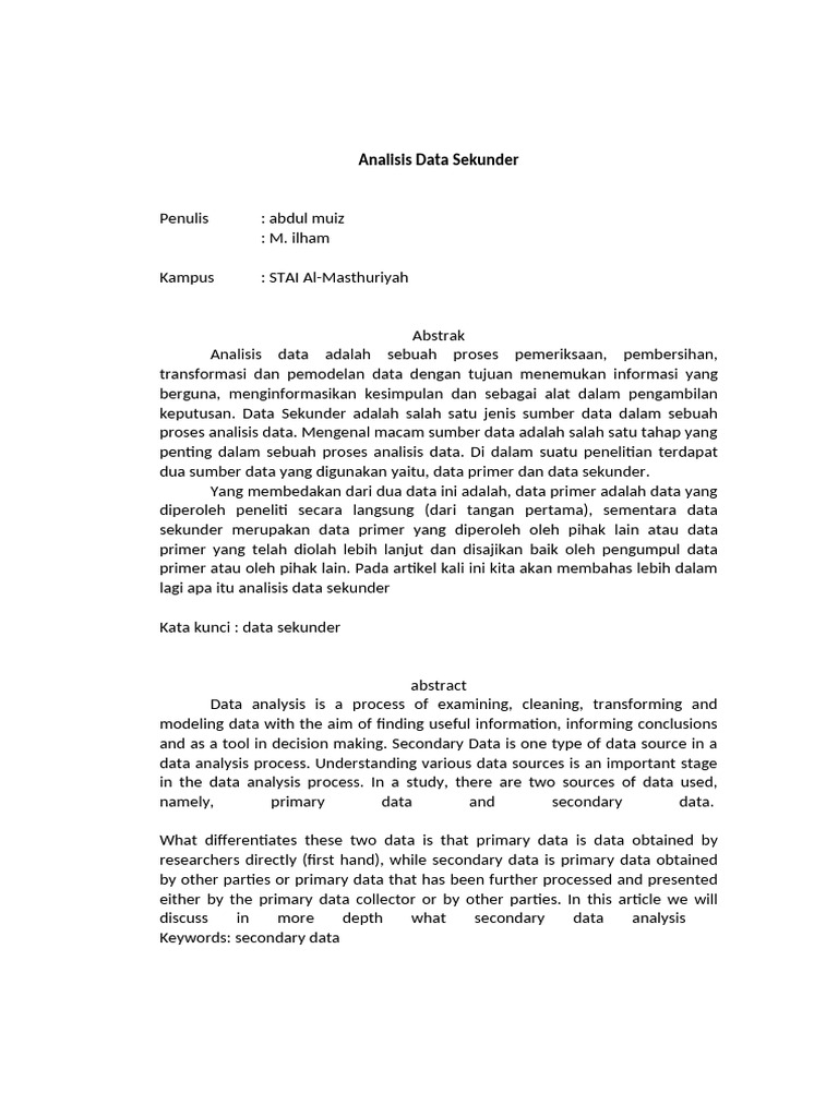 Proses Analisis Data Sekunder | PDF
