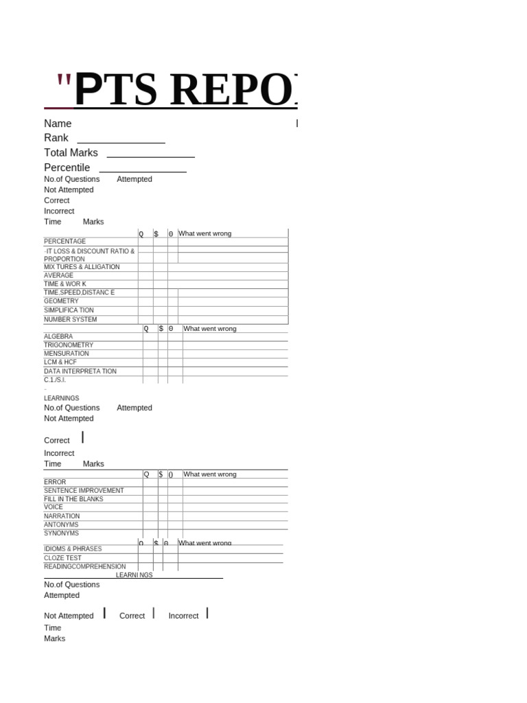 Pts Report Card (Front) | PDF