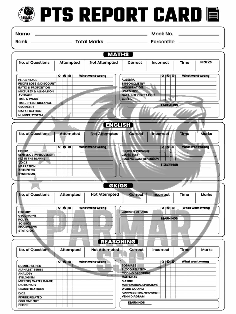 PTS Report Card (Front) | PDF