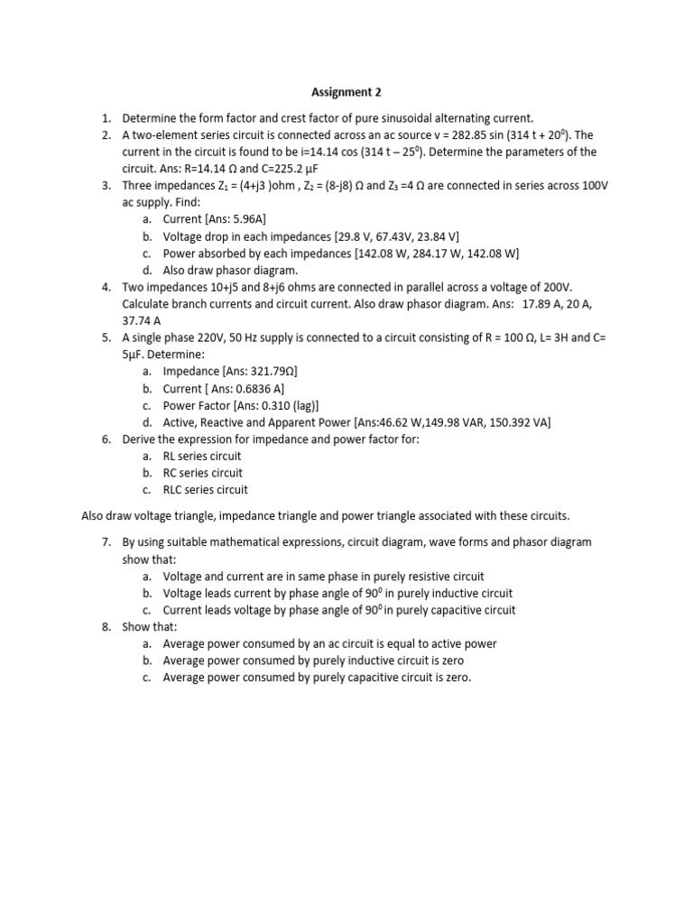 BEE - Civil - Assignment 2 Question | PDF