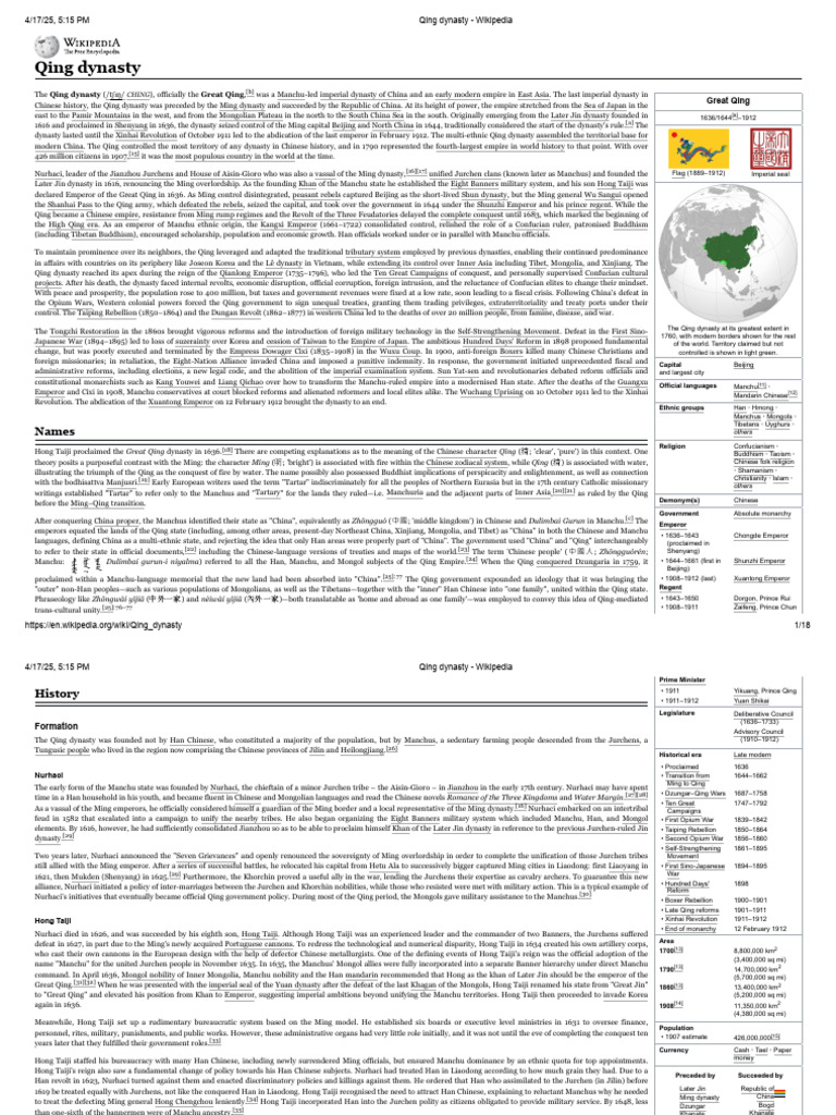 Understanding the Qing Dynasty's Legacy | PDF | Qing Dynasty | Imperial ...
