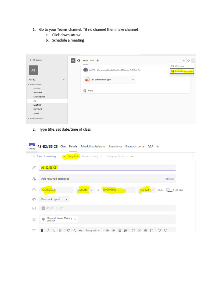 Guidelines For Scheduling Meetings On TEAMS | PDF