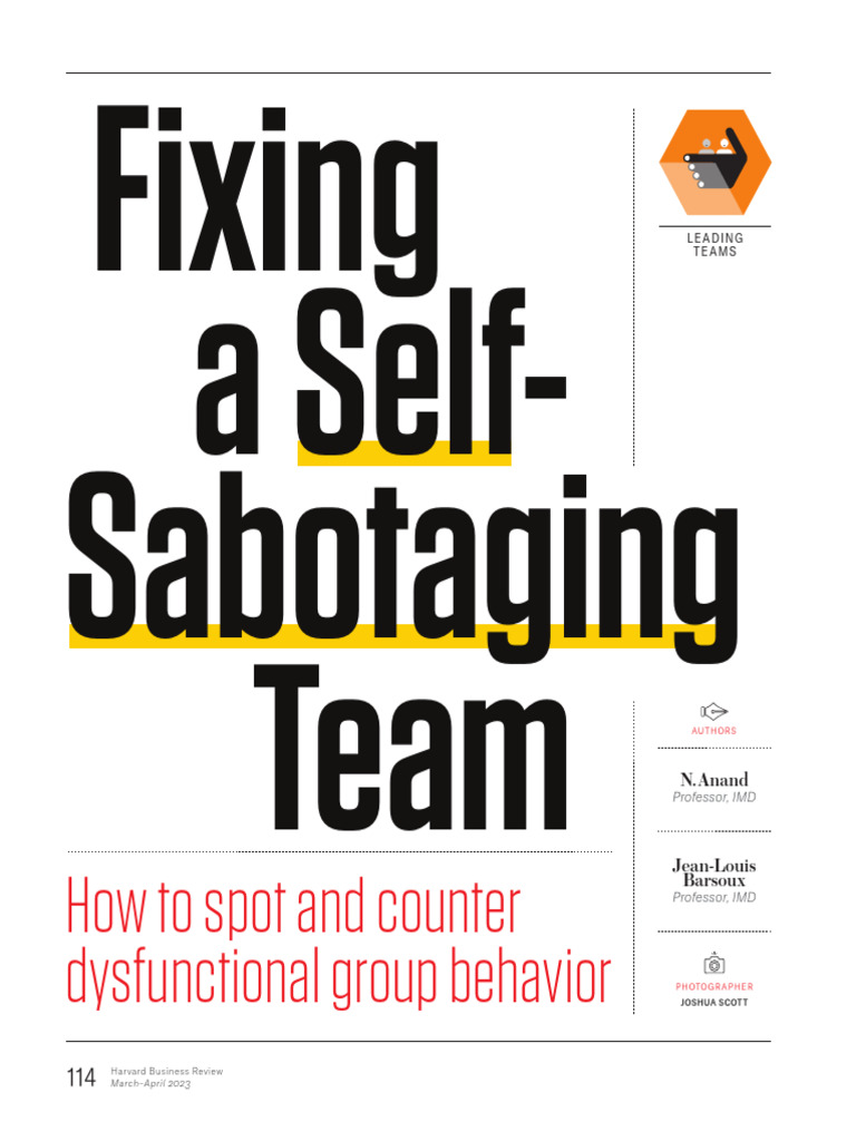 Article 4. Fixing A Self Sabotaging Team | PDF | Anxiety | Behavioural ...