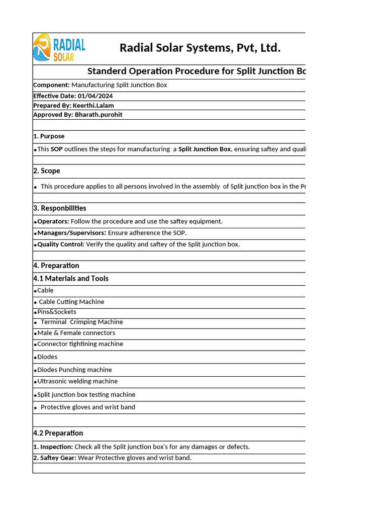 Sop For Split Junction Box | PDF