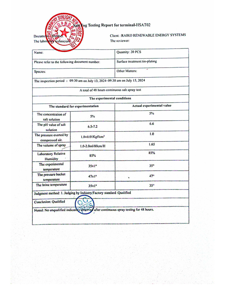 Stamped Salt Fog Test Report | PDF