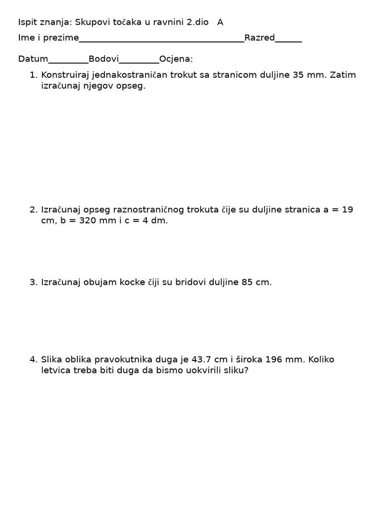 Ispit Znanja - Skupovi Točaka - 2.dio - IP | PDF