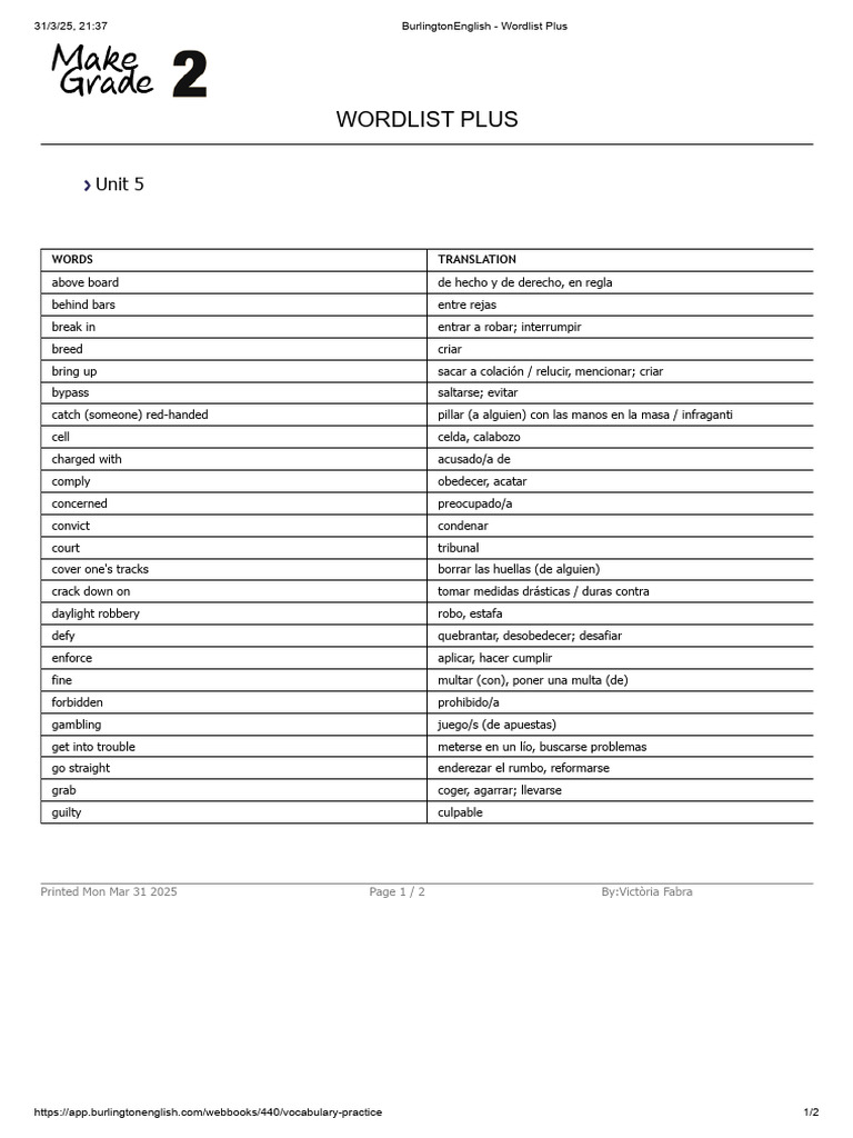 Unit 5 Vocabulary | PDF