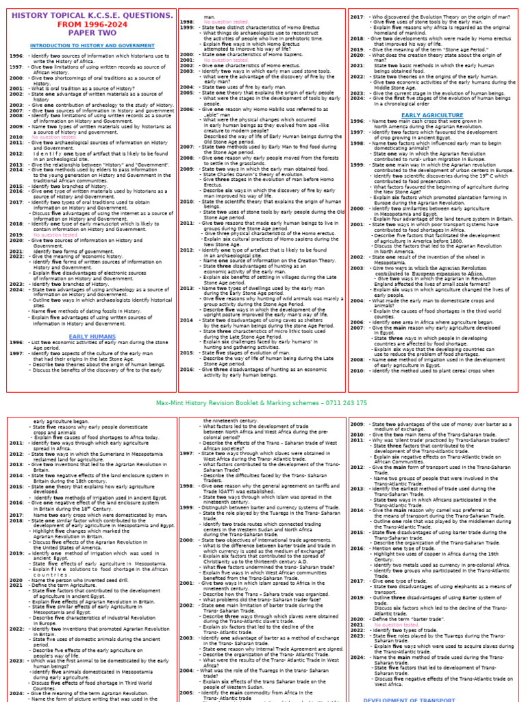History Kcse Pp2 Topical Questions | PDF | Human Evolution | Stone Age