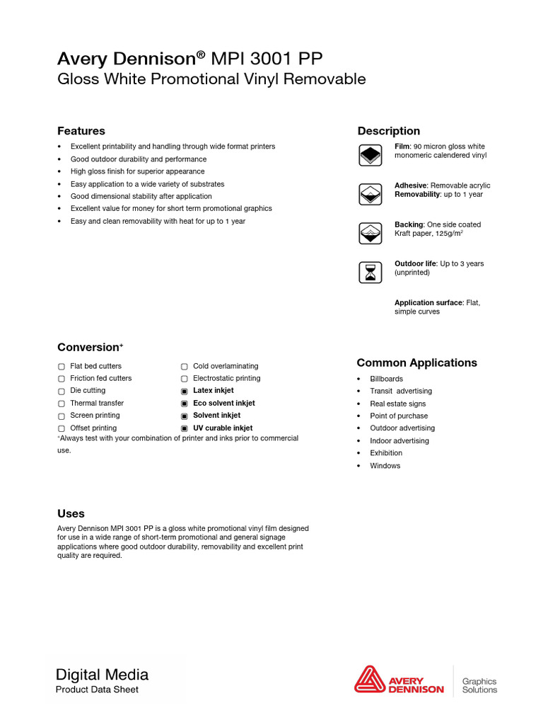 Avery Dennison MPI 3001PP PDS Rev 4 | PDF | Stainless Steel | Corrosion