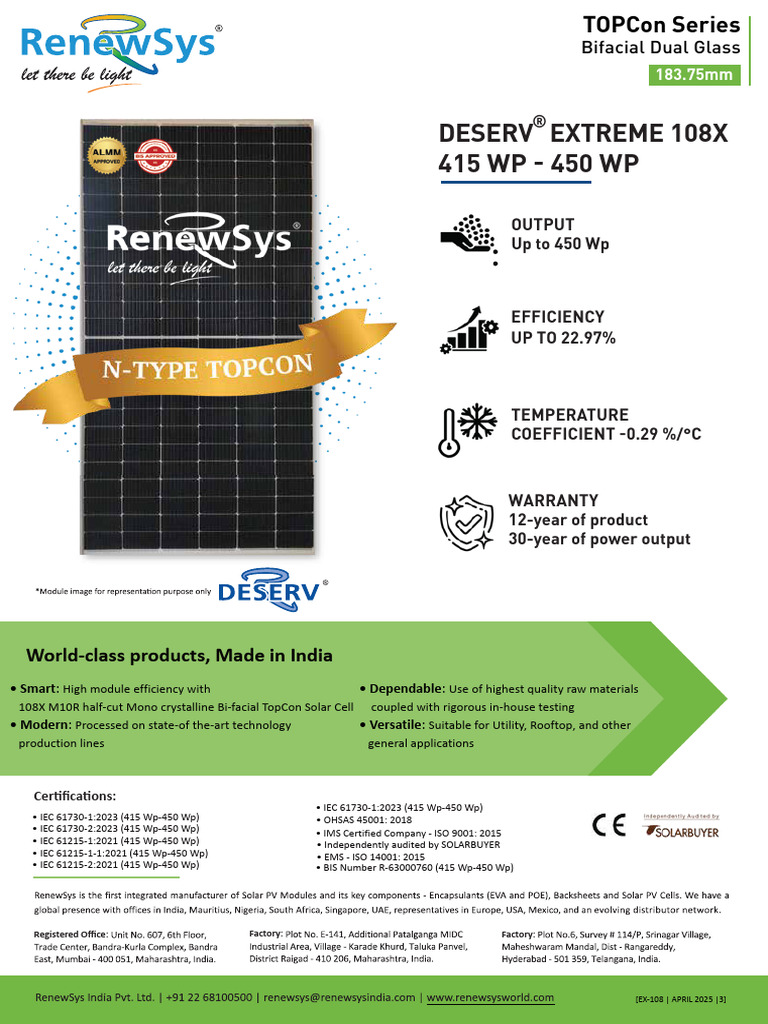 TOPCon RenewSys DESERV Extreme Glass-Glass-108X-12+30 - R3-183.75mm ...