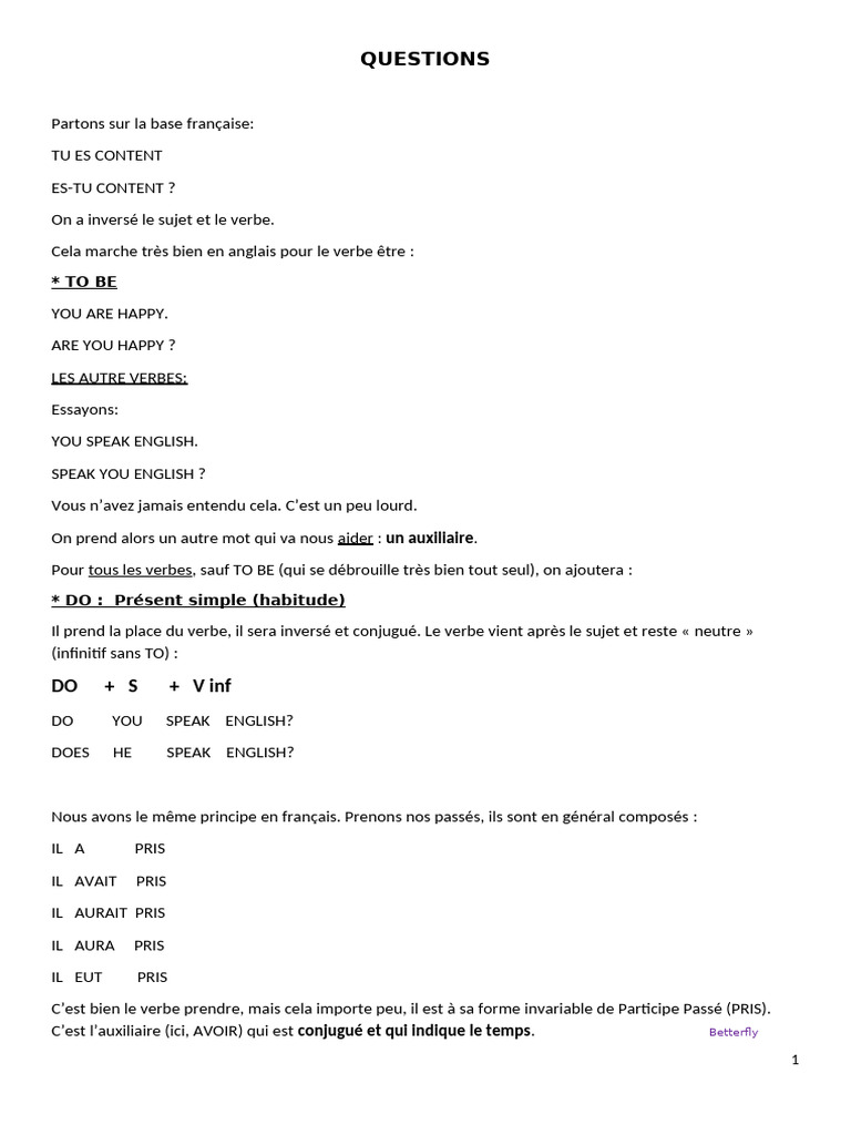 Poser des questions en anglais | PDF | Verbe | Linguistique