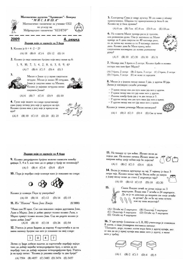 Mislisa Zadaci 2009 4 Razred | PDF