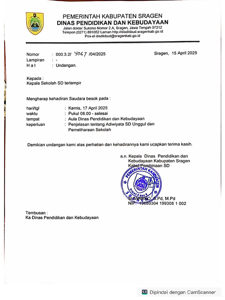 Undangan Adiwiyata dan Pemeliharaan SD unggul | PDF