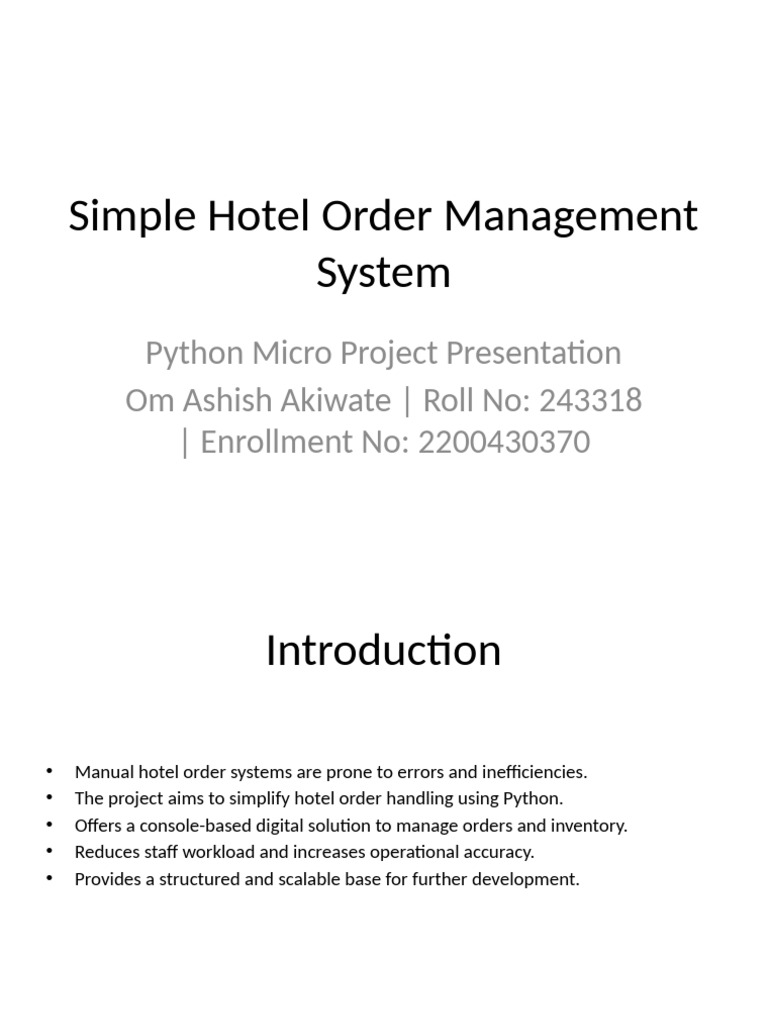 Simple Hotel Order Management Presentation | PDF