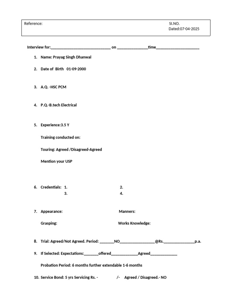 Interview Form | PDF